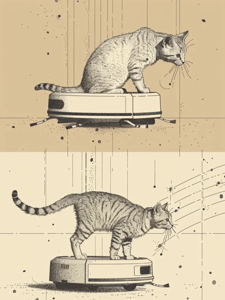 Cool Poster – Roomba Cat | Funny sketch of a cat riding a vacuum