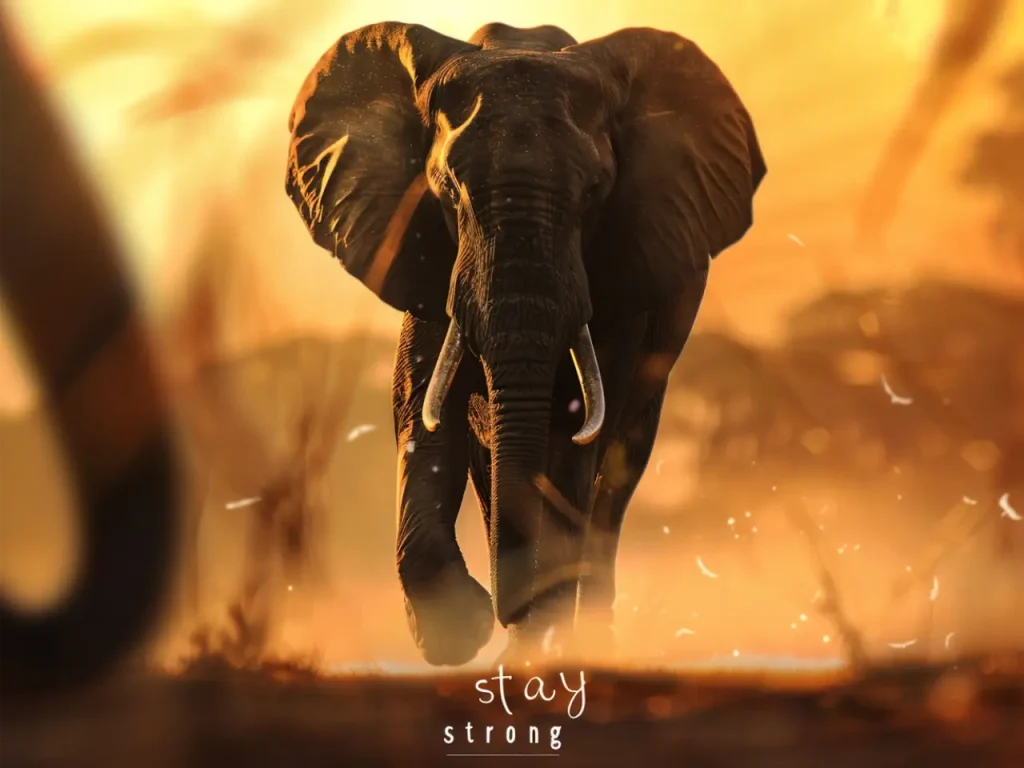 Animal Posters – Stay Strong | powerful elephant in golden light